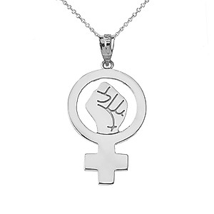 Elegant Sterling Silver Woman Power Charm Pendant Necklace, 16"