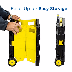 Mount-It! Rolling Utility Cart, Folding and Collapsible Hand Crate with Lid on Wheels, 55 lbs Capacity