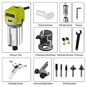 DEWINNER Electric Router Tool, 710W 13000-33000 RPM 6 Variable Speed Wood Router for Woodworking with 3 Clamps and 5 Router Tool Bits