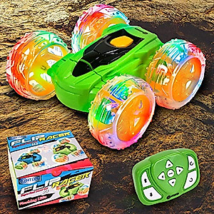Contixo RC Stunt Car 4WD 2.4Ghz - Double Sided 360° Rotating Remote Control Toy with Lights, for Boys & Girls Age 4-12 Green