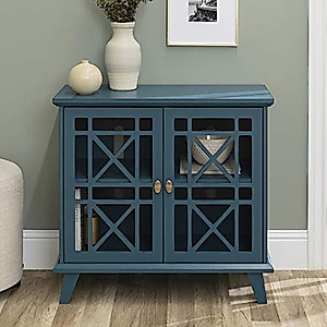 Walker Edison Wood Kitchen Accent Buffet Sideboard Entryway Serving Storage Cabinet with Doors Entryway Kitchen-Dining Room Console Living Room, 32 Inch, Blue