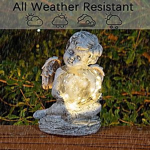 JIAJIAMEI Garden Angel Statues Outdoor Decor Solar Ball Lights Decorations for Yard Porch Lawn Pool Patio Backyard Path Fence Home Gardening Gifts