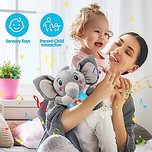 Sakiyrmai Plush Elephant Music Baby Toys 0 3 6 9 12 Months, Cute Stuffed Animal Light Up Baby Toys Newborn Baby Musical Toys for Infant Babies Boys & Girls Toddlers 0 to 36 Months-Upgraded