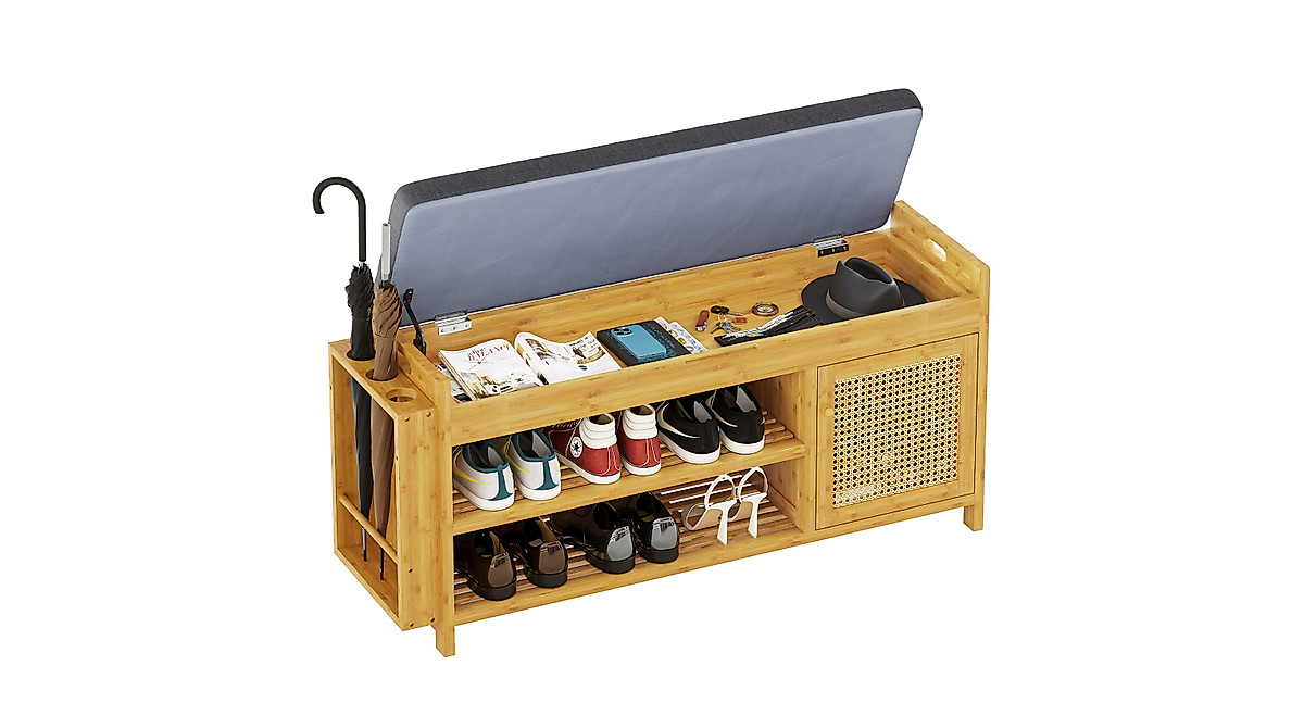 FORABAMB Bamboo Shoe Bench with Storage and Cushioned Seat