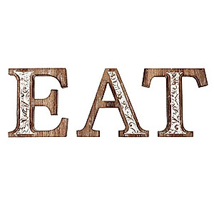 Wartter Farmhouse Kitchen EAT Sign , Wall Mounted Decorative Wooden Letters with Carved Patterns