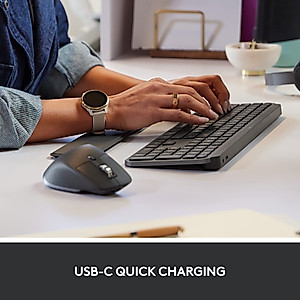 Logitech MX Keys Combo for Business | Gen 2, Full Size Wireless Keyboard and Wireless Mouse, with Keyboard Palm Rest, Bluetooth, Logi Bolt, Quiet Clicks, Windows/Mac/Chrome/Linux - Graphite