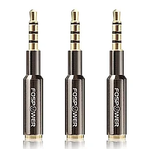 FosPower (3 Pack 3.5mm (1/8") Male to Female Stereo Audio Headphone Jack Adapter [Ultra-Slim Design | 4-Conductor TRRS | 24K Gold Plated Connector] for Phones, Tablets, Headphones & Card Readers