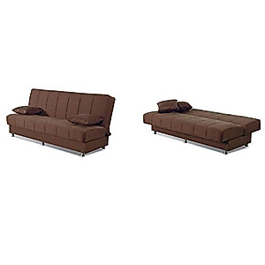 BEYAN Hamilton Collection Modern Armless Convertible Sofa Bed with Storage Space, Includes 2 Pillows, Dark Brown