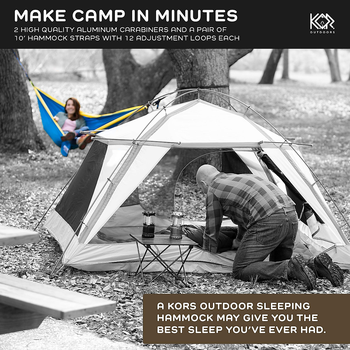 Tree Camping Hammock for Outdoors – Lightweight Double Hammock with 2 Tree Straps, 2 Carabiners and Stuff Sack – 210T Parachute Nylon Triple Stitched to Support 500 lbs for Backpacking and Hiking