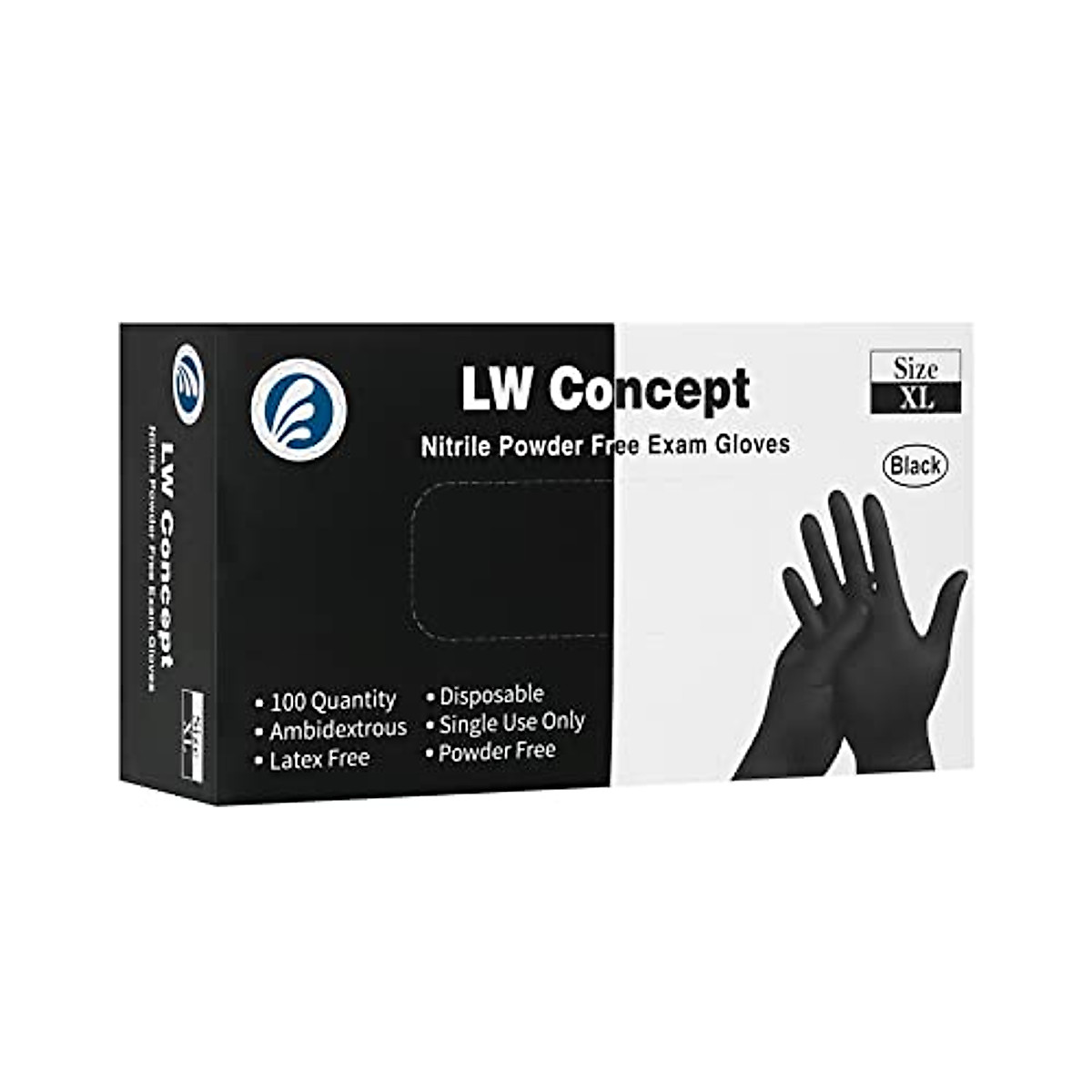 LW Concept Disposable Nitrile Gloves, Chemical Resistant, Powder-Free, Latex-Free, Non-Sterile, Food Safe, 5 Mil, Black, 1000-Count (X-Large)