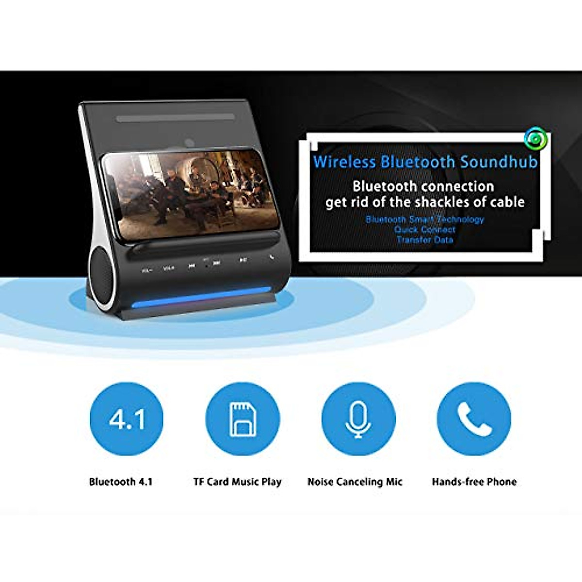 Azpen Dockall D100 - Qi Wireless Charger, Bluetooth Premium Speakers, Docking Station with Built in Mic Handsfree call, 3 in 1 Station for iPhone and Samsung phone