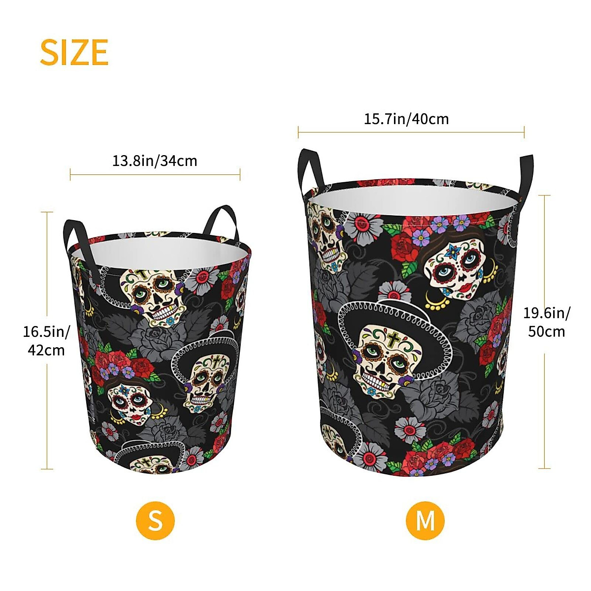 Gbuzozie Floral Skulls Round Laundry Hamper Day Of The Dead Storage Basket Toys Clothes Organizer Bin For Home Bathroom Bedroom Dorm Nursery, 38l