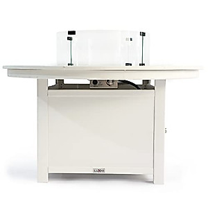 25"(H) x 48"(W) Round Poly FirePit Table in White with Glass Flame-Wind Guard Set