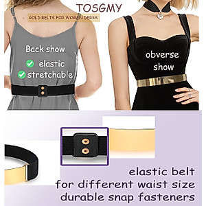 TOSGMY 3 Pieces Gold Metal Belt for Women Elastic Metal Waist Strap Stretch Belt for Women Gold Belt Adjustable Waistband
