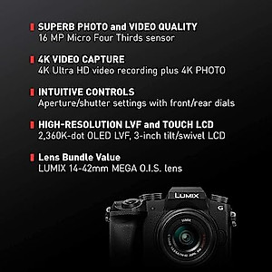 Panasonic LUMIX G7 4K Digital Camera, with LUMIX G Vario 14-42mm Mega O.I.S. Lens, Advanced Accessory and Travel Bundle (3 Years Panasonic Warranty) (Silver)