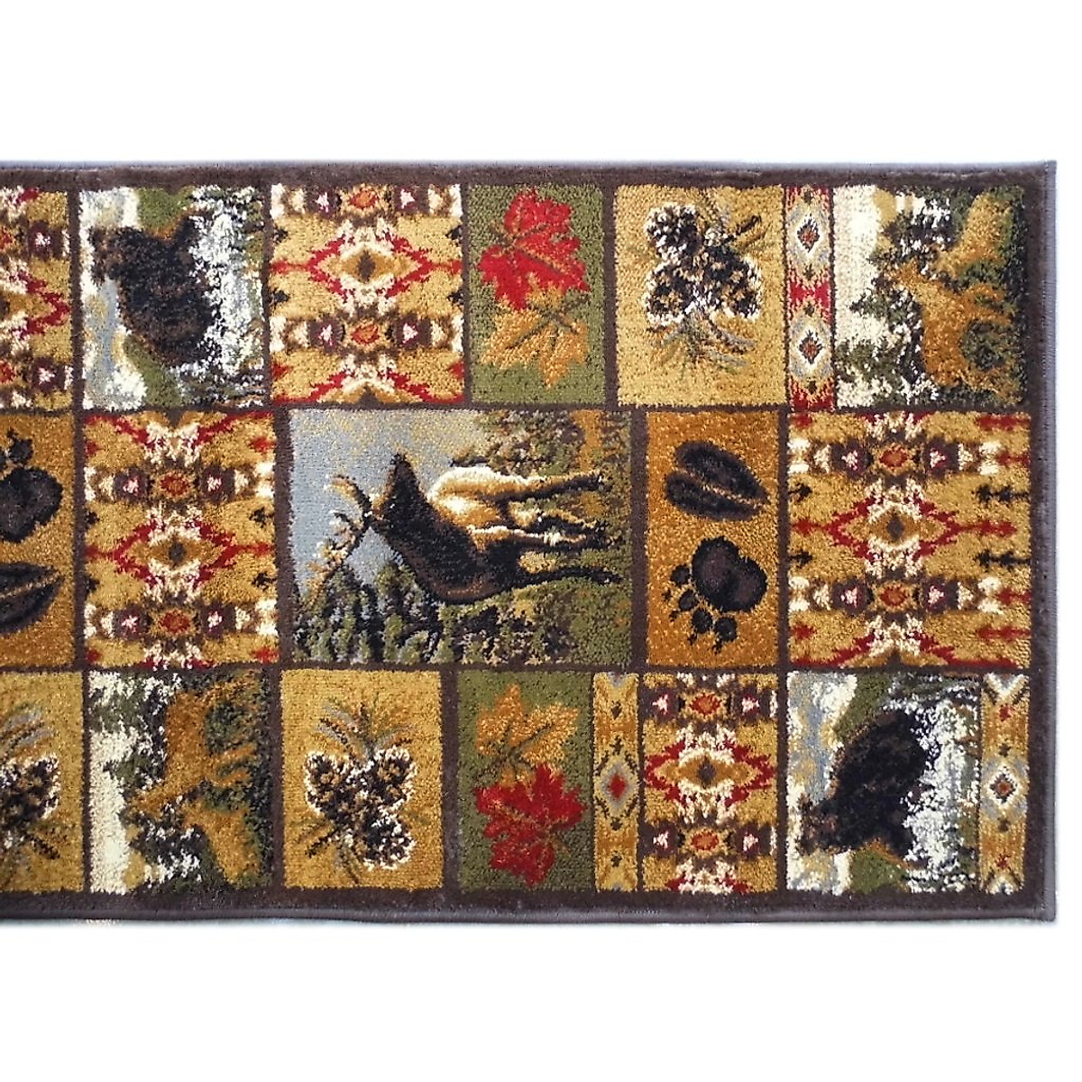 Area Rug Runner Wildlife Bear and Elk Scene (2 Feet 2 Inch X 7 Feet 2 Inch)