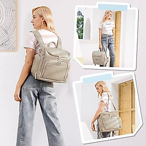 Leather Diaper Bag Backpack with Changing Pad - Multi-Function Large Capacity Baby Bag with Adjustable Shoulder Strap & Stroller Straps