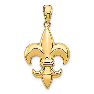 IceCarats 14K Yellow Gold Medium French Fleur De Lis Lily Flower Necklace Religious Pendant Saint Charm 35mm x 18mm Only