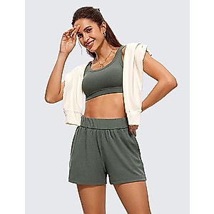 CRZ YOGA Comfy Ribbed Sweat Shorts for Women High Waisted Tencel Casual Lounge Jersey Shorts with Pockets Grey Sage Medium