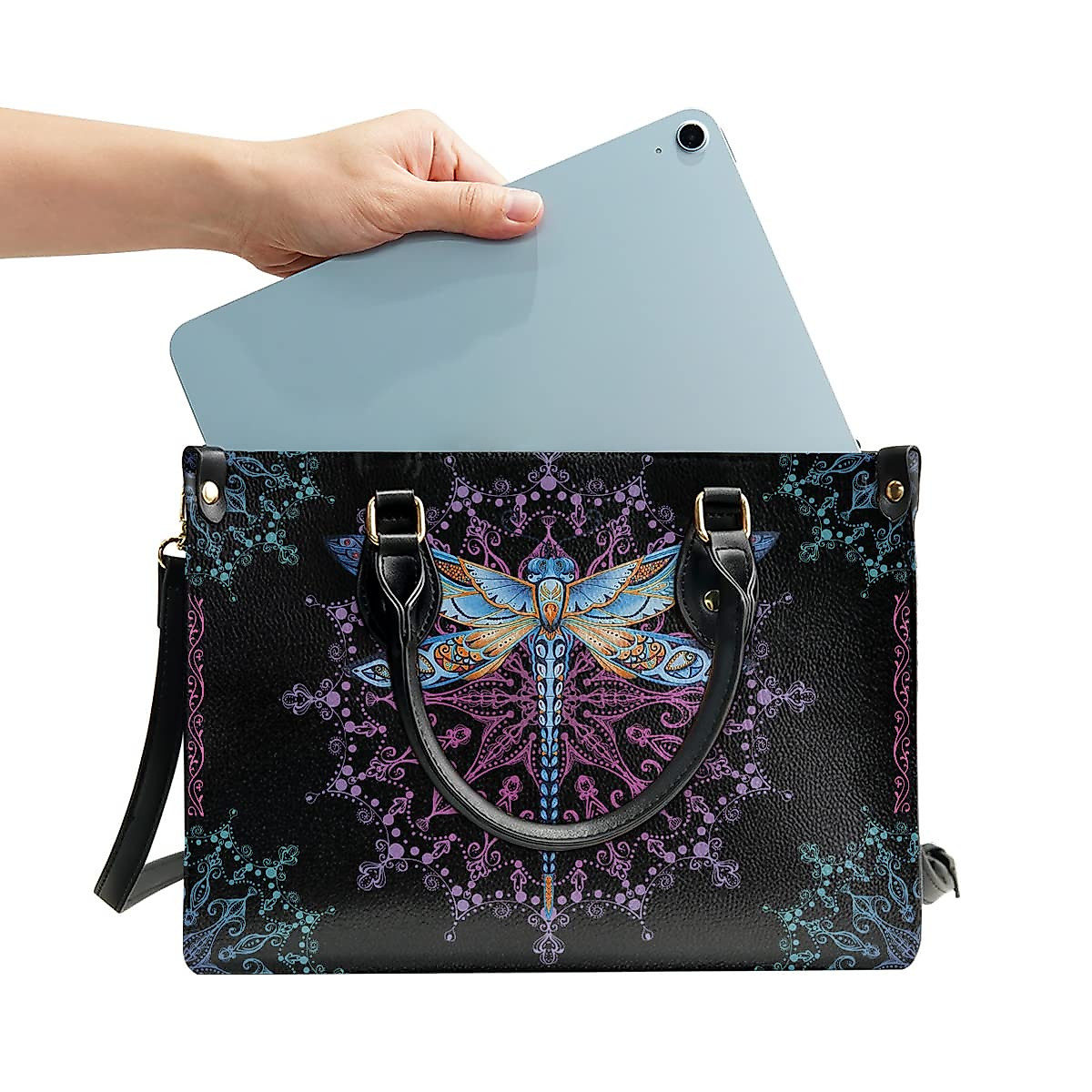 64HYDRO Hippie Mandala Dragonfly, Dragonfly Lovers Purses for Women, Shoulder Bag, Handbags for Women, Valentines Day Gifts for Her, Gifts for Sisters, Daughter, Mom, Friends - Travel Work Leather Bag