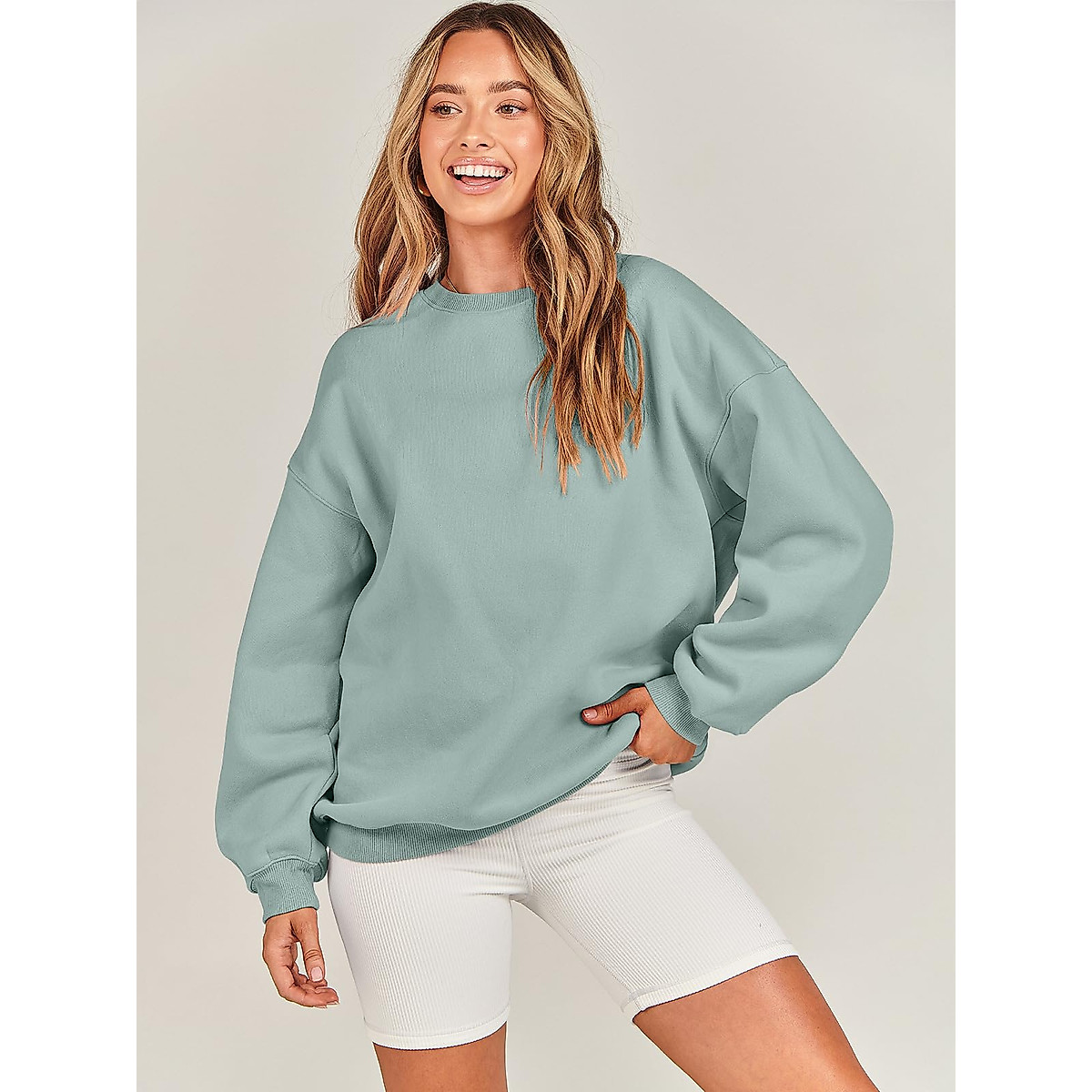 ANRABESS Sweatshirt for Women Oversized Crewneck Hoodies Fleece Casual Pullover Top Fall Fashion Outfits Clothes 2025 A1019 light green Small