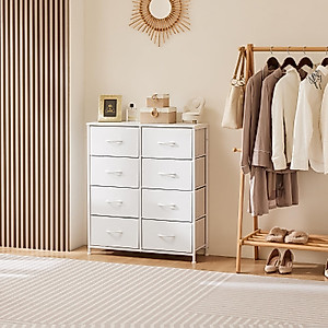 Sweetcrispy Dresser for Bedroom, Chest Organizer Unit with 8 Fabric Bins, Fabric Storage Tower, Drawer Organizer with Steel Frame, Wooden Top for Nursery, Living Room, Closet