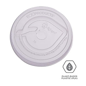 Eco-Products GreenStripe Compostable Plastic Cup Flat Lids, Case of 1000, Perforated Straw Hole, Fits 9-24oz Cups, Made From PLA Renewable Plant Based Plastic, Clear For Visibility