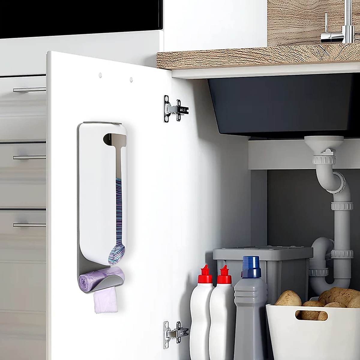 Sumnacon Plastic Bag Holder Wall Mount Grocery Bag Holder with with Adhesive, Lightweight Plastic Bag Holders for Grocery Bags, Practical Plastic Bag Dispenser for Kitchen Pantry Cabinet Closet RV