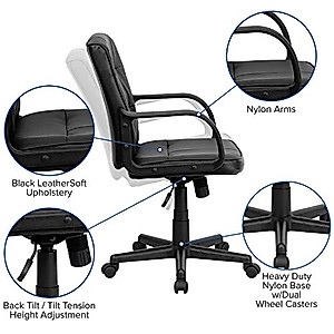 Flash Furniture Rider Mid-Back Black LeatherSoft Swivel Task Office Chair with Arms