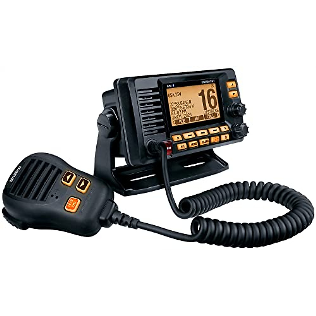 Uniden UM725GBTBK Marine VHF Radio, All USA, Canada, and Intl. Marine Channels, 1Watt/25Watt Transmit Power, Largest LCD Screen in Class, NOAA Weather Channels, Speaker Mic, Built-in GPS & Bluetooth.