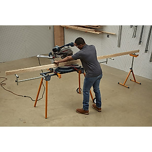 BORA Portamate Heavy Duty Folding Miter Saw Stand with Wheel Kit and Adjustable Pedestal Roller, Heavy Duty Pro Workstand with Additional Outfeed Support for Carpenters, Contractors and DIY, PM-4000B