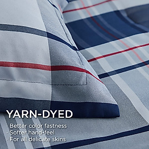 Bedsure Twin Comforter Set Plaid - Grid Navy Blue and Grey Comforter, Lightweight Comforter Checkered Soft Twin Bed Comforter Set for Boys with 1 Pillow Sham (Twin, 68"×88")