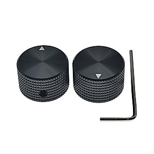 KAISH 2pcs 63/64"(25mm) Diam. Aluminium Potentiometer Knobs 1/4" Universal Metal Pot Knobs with Indicator and Set Screw for Guitar/Bass/AMP Amplifier/Power Amplifier/Preamps/Audio Equipments Black