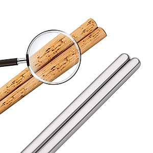 SHARECOOK Chopsticks set, 18/10 Stainless Steel Metal Korean Chopsticks, 9.45 Inches Reusable Chopsticks for Dinner, Easy to Hold, Dishwasher-safe (5 Pairs)