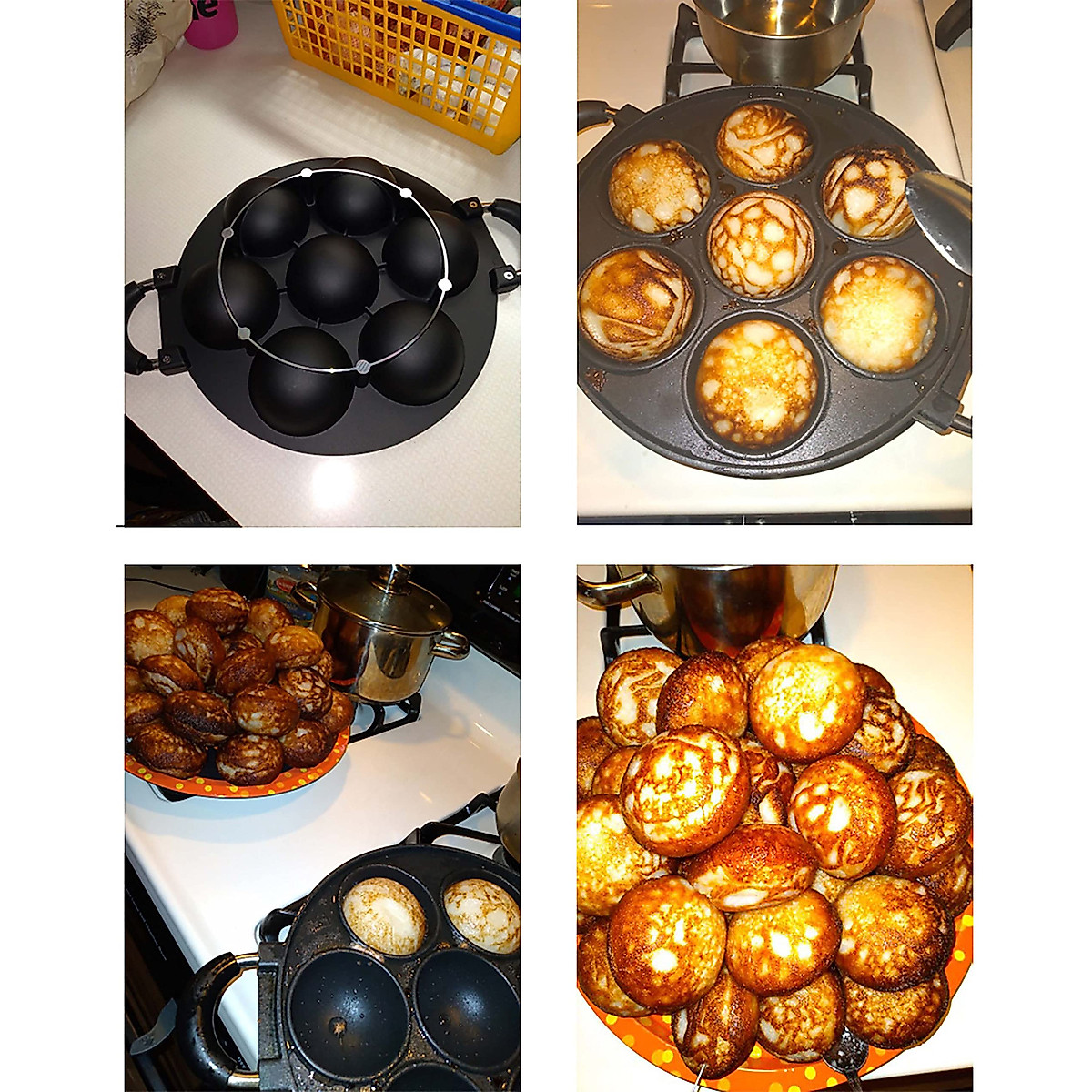 Heaunzy Japan large aperture takoyaki pan,cake mold baking pan,making masa (rice pancake),fry eggs,Poffertjes pan,Appam pan,Banh khot pan,Masa pan,cupcake pan,takoyaki maker,Nonstick,0.95kg(7 Hole)