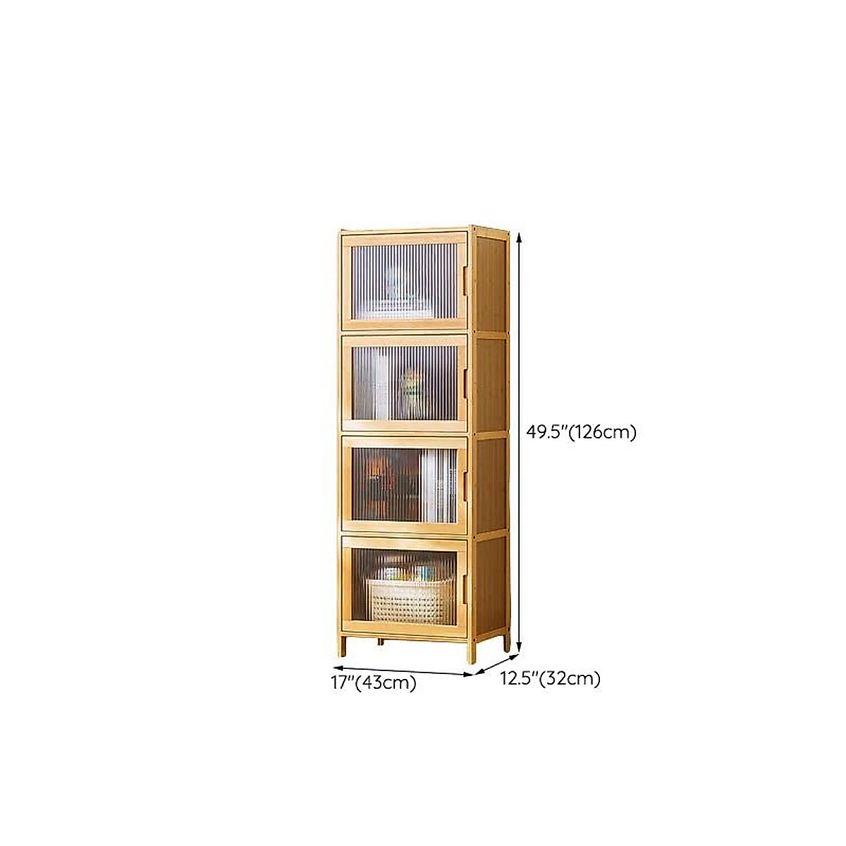 CraftThink Tall Storage Cabinet, Scandinavian Accent Cabinet with Doors and Straight Legs Rectangle Kitchen Pantry Shelves for Home Office, (4 Wicker & Rattan Doors, 17" L x 12.5" D x 49.5" H)