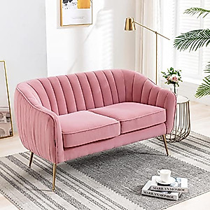 Altrobene Velvet Sofa Couch for Two People, Modern Loveseat for Living Room Bedroom Small Spaces, Blush Pink