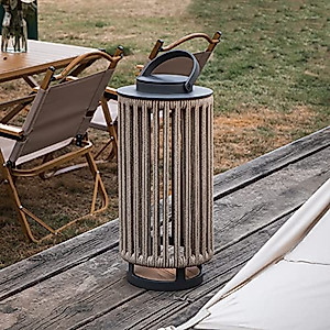 LebenLiebe Outdoor Solar Lights Patio Decorative Lanterns Aluminum Braided Rope Lantern with Handle for Yard, Lawn, Garden,Yellow,21 Inches