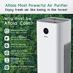 Afloia Smart Air Purifiers for Home Large Room Up to 3576 sq. Ft, Auto Air Filter WiFi Alexa Remote Control, Quiet Air Cleaner with PM2.5 Monitor for 99.99% Allergies, Smoke, Dust, Pollen