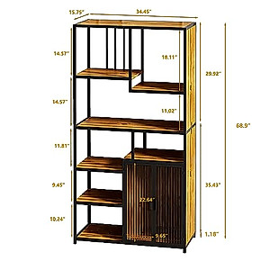 Wetiny Bookcase with Glass Door, 5-Tier Ladder Bookshelf with Cabinet, Bedroom, Living Room, Industrial Furniture, Small Office/Home Office, Black…
