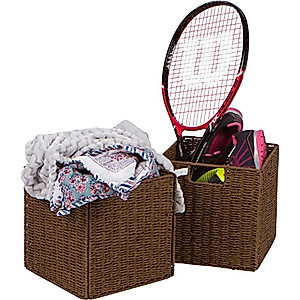 Trademark Innovations 10.5" Woven Storage Cube Basket Bin with Iron Wire Frame Set of 2