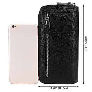 YALUXE Women's Double Zipper Leather Wristlet Wallet Cell Phone Purse Card Holder RFID Blocking