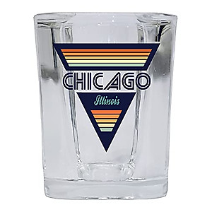 R and R Imports Chicago Illinois 2 Ounce Square Base Liquor Shot Glass Retro Design