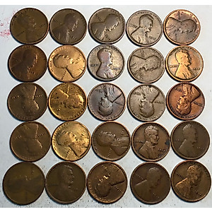 1915 P Lincoln Wheat Cent Penny Half Roll (25) Coins Penny Seller Good