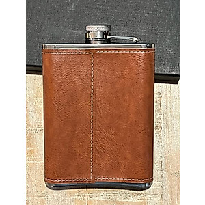 Brown Leather Hip Flask 8 Oz Stainless Steel PU Leather Wrap Flask Gift Set with 2 Cups & Funnel