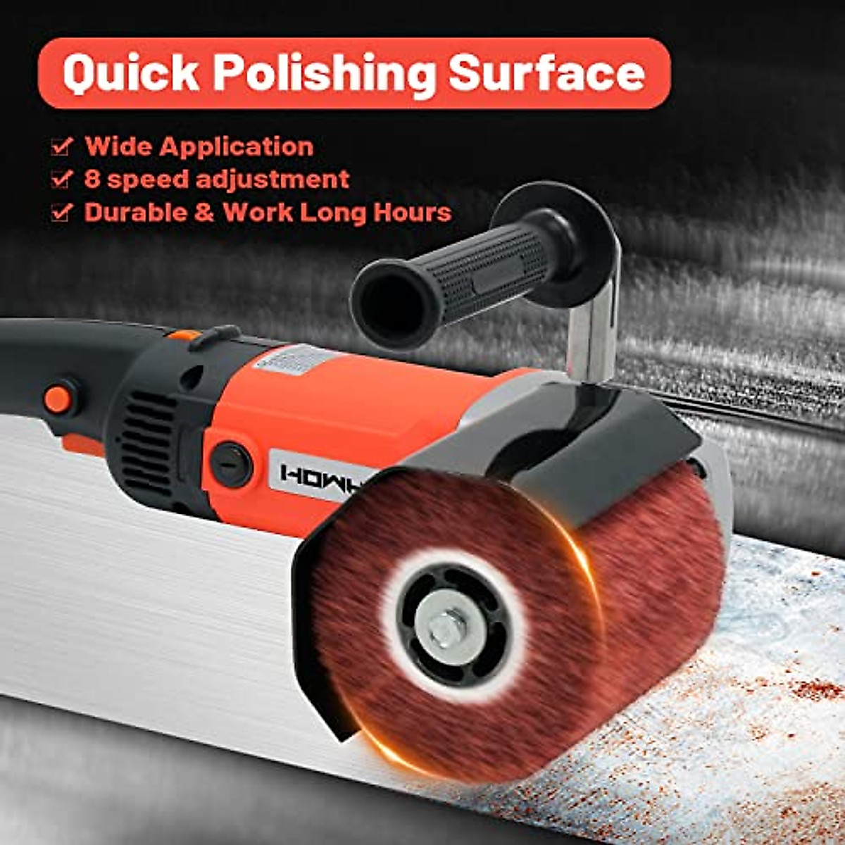 Burnishing Polishing Machine, Handheld 1400W Electric Sander Polisher Set 110V Wire Drawing Machine for Metal Stainless Steel Wood Surface Paint Polishing with One Wheel, 8 Variable Speed, Lock Switch