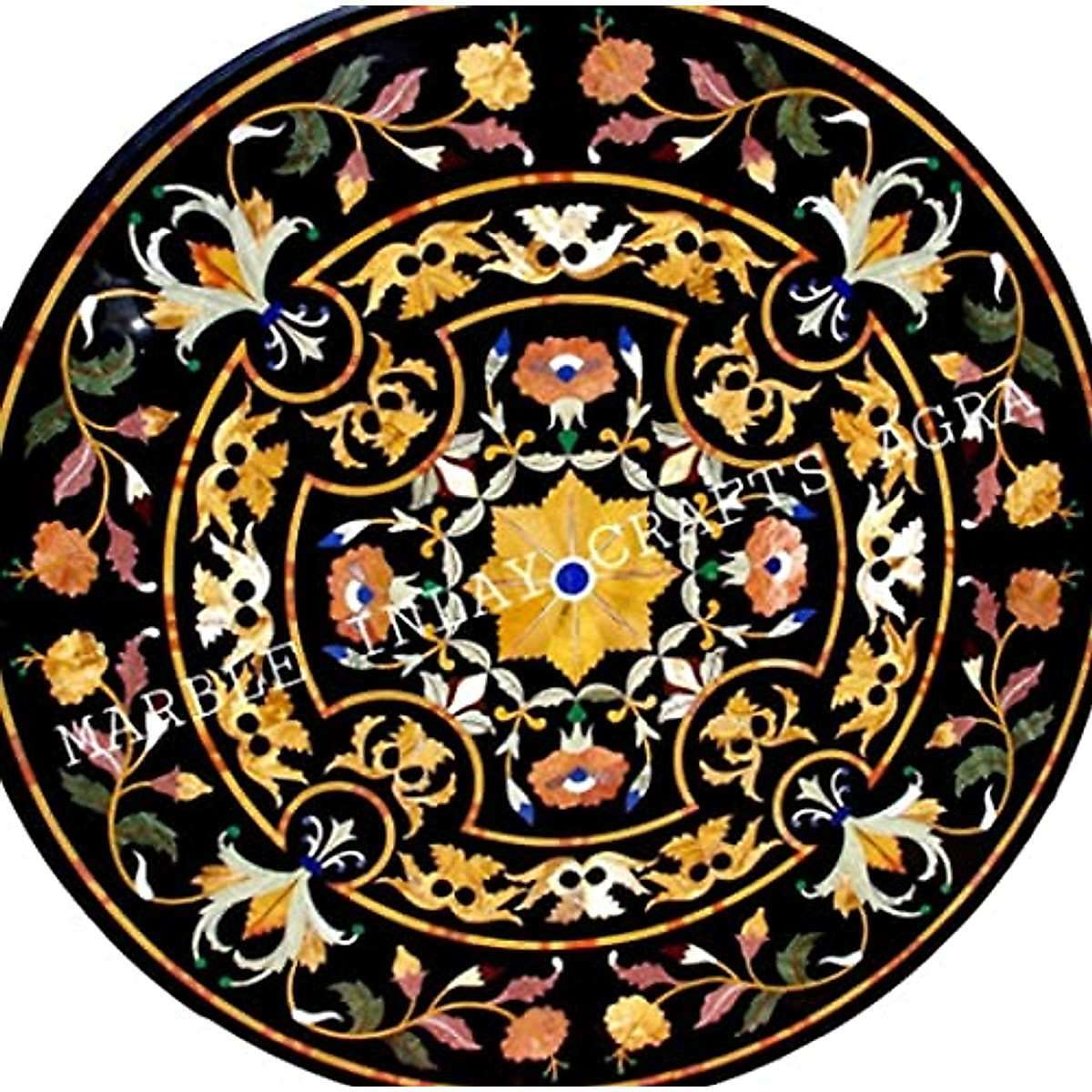 Pietra Dura Black Marble Round 30" x 30" Coffee Table Top, Black Marble Round Centre Table Top, Black Marble Round Dining Table Top, Piece Of Conversation, Family HeirLoom