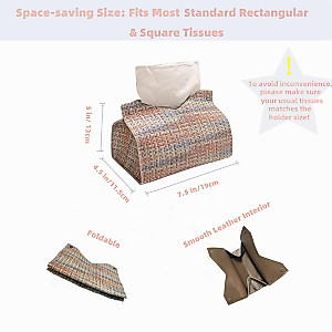 Tissue Box Cover, Rectangular PU Leather Weave Texture Napkin Paper towel Holder with Decor & Storage for Living Room, Dinner Tables, Countertops, Nightstands, Bathroom, Office, Hotel, Car and Outdoor