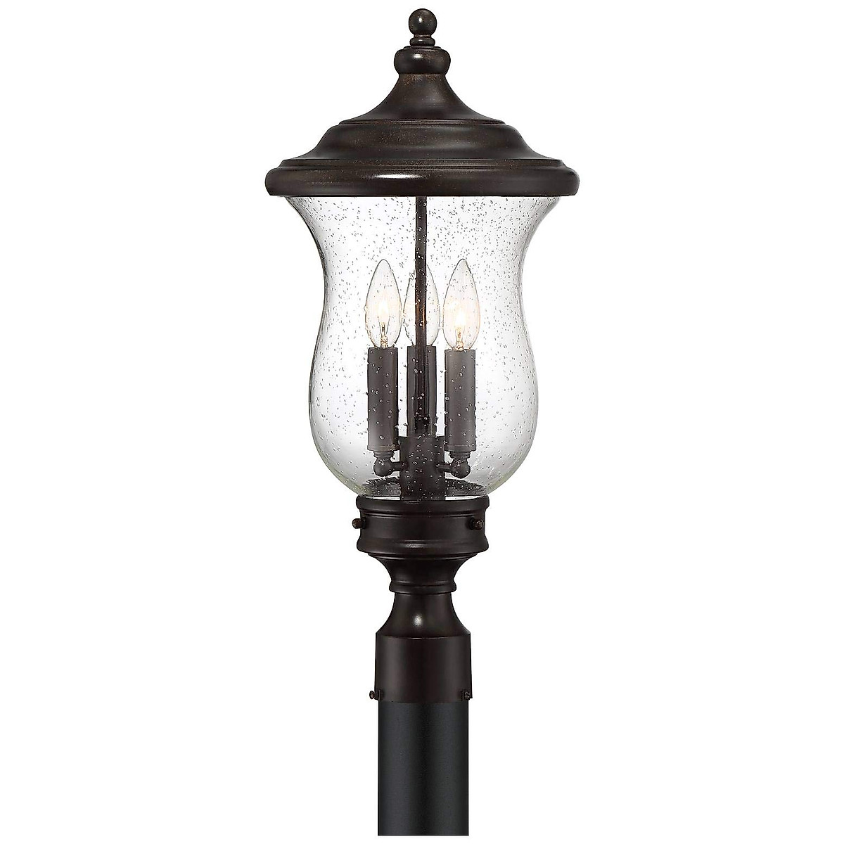 Franklin Iron Works Carriage Traditional Outdoor Post Light Fixture LED Bronze 23" Clear Seedy Glass Decor Exterior House Porch Patio Outside Deck Garage Yard Garden Driveway Home Lawn Walkway