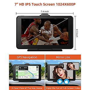 cogamichi Portable Car Stereo with Apple Carplay&Android Auto, 7 Inch HD IPS Touch Carplay Screen for Car Plug in, Wireless Carplay Dash Mount with Bluetooth, GPS Navigation, Mirror Link, Siri Voice
